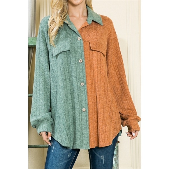 hesed | Tops | New Camel Olive Two Color Contrast Button Down Super ...